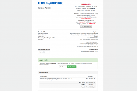 Cara Melakukan Pembayaran Sewa Layanan di Kenceng Solusindo