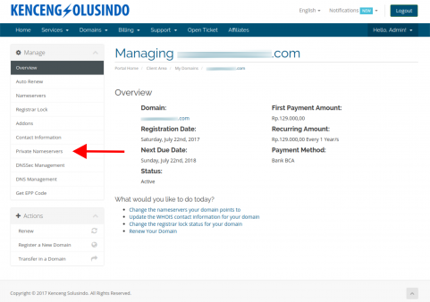 Cara Setting Private Nameserver Domain - Kenceng Solusindo