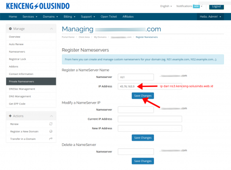 Cara Setting Private Nameserver Domain - Kenceng Solusindo