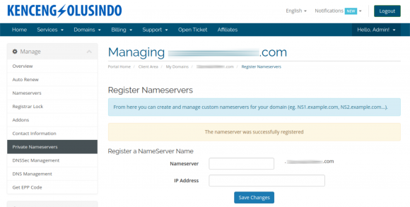 Cara Setting Private Nameserver Domain - Kenceng Solusindo